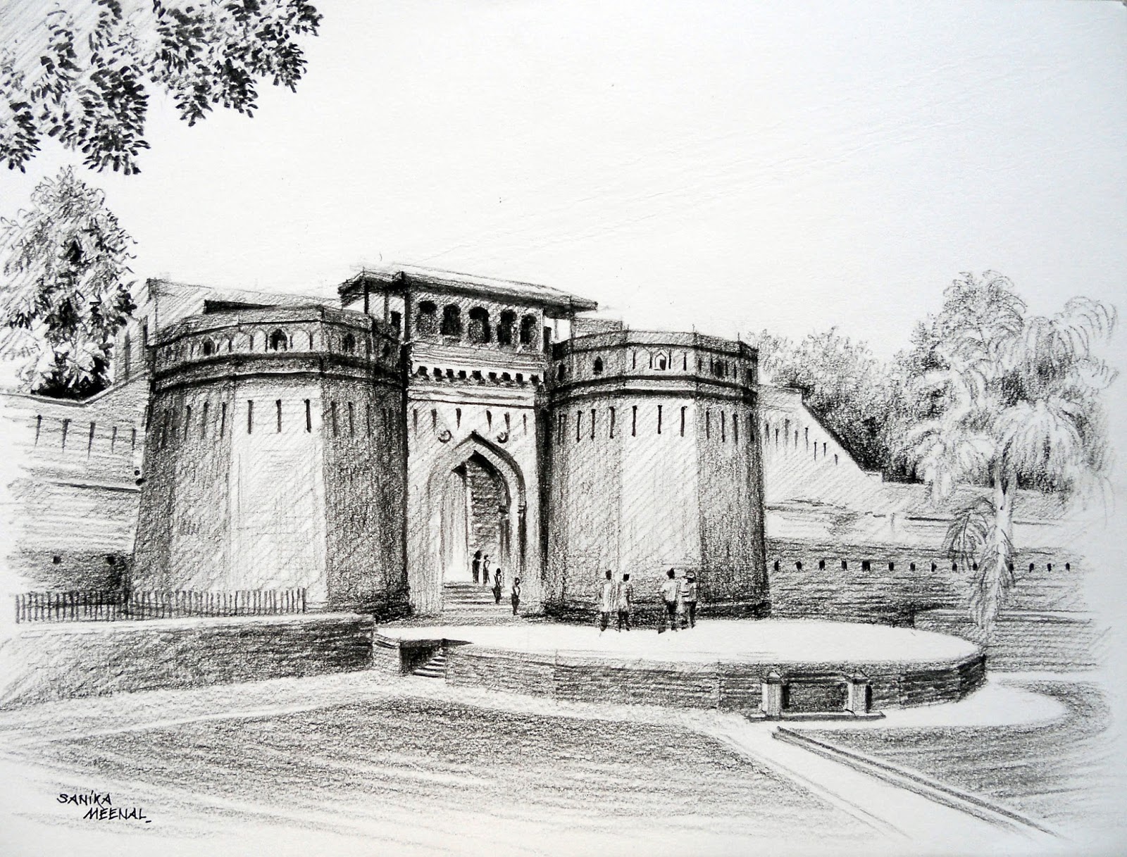 ArtEWorld by Sanika Dhanorkar: 104: Charcoal Sketch: Shaniwar Wada, Pune