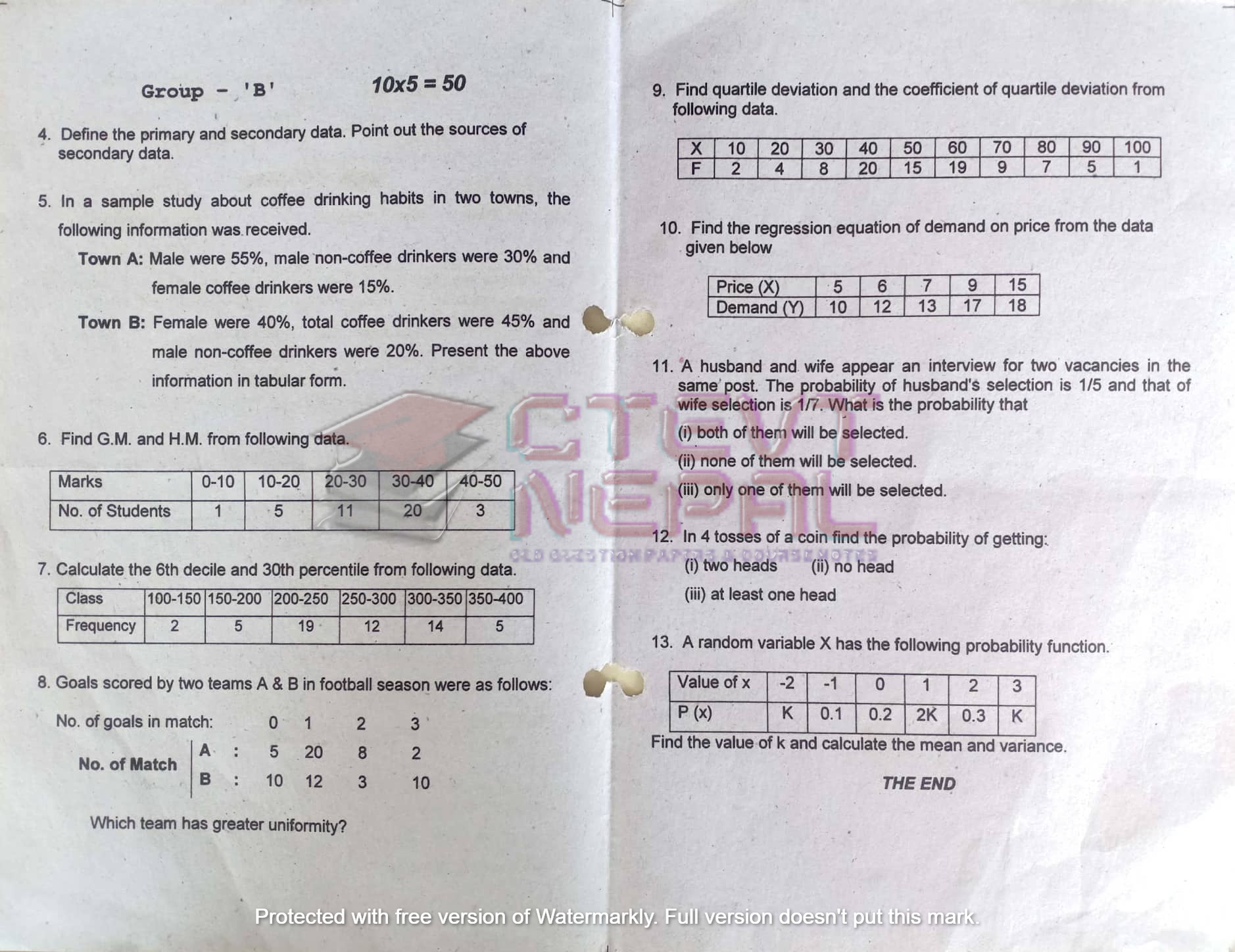 Statistics and Probability - Fourth Semester Questions Papers CTEVT ...