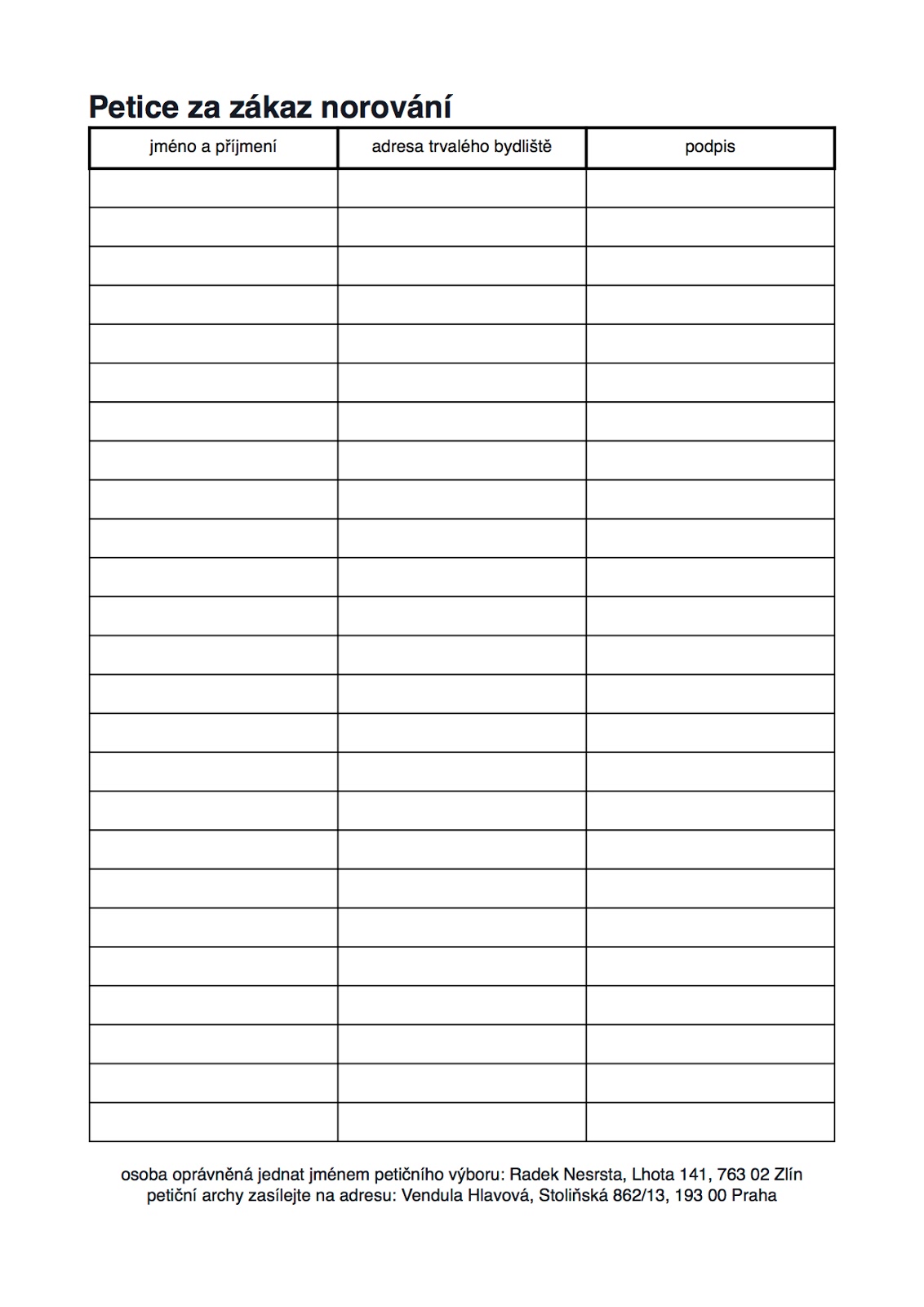 ZÁKAZ NOROVÁNÍ: PETICE KE STAŽENÍ