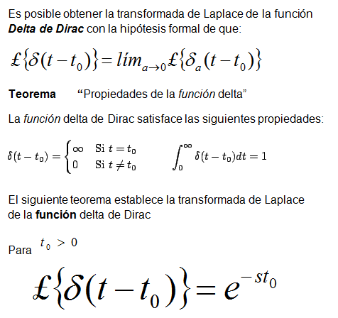 Matemáticas V: 3.13 TRANSFORMADA DE LAPLACE DE LA FUNCIÓN DELTA DE DIRAC