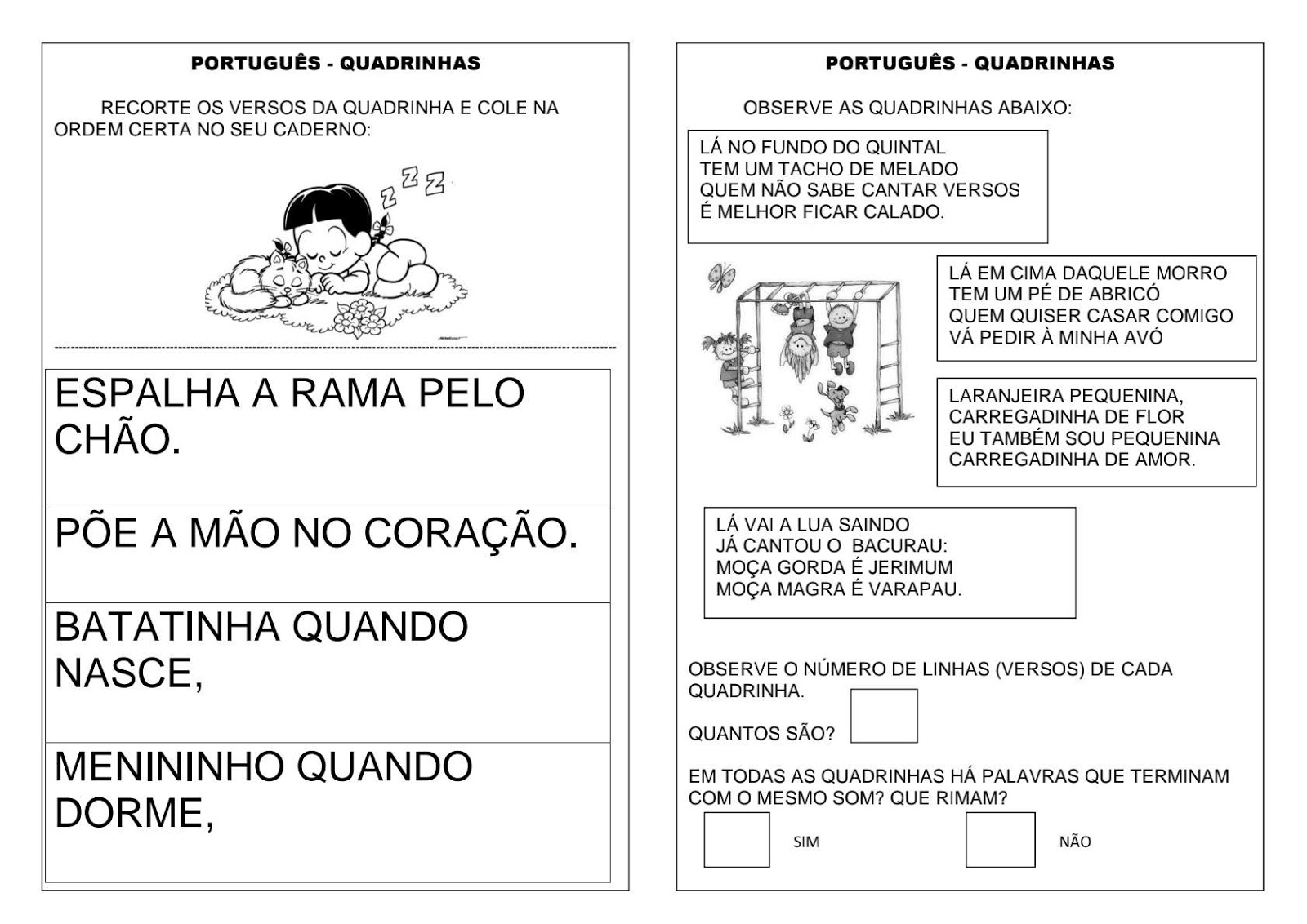 Atividades: quadrinhas... Atividades com quadrinhas... ~ Atividade para ...