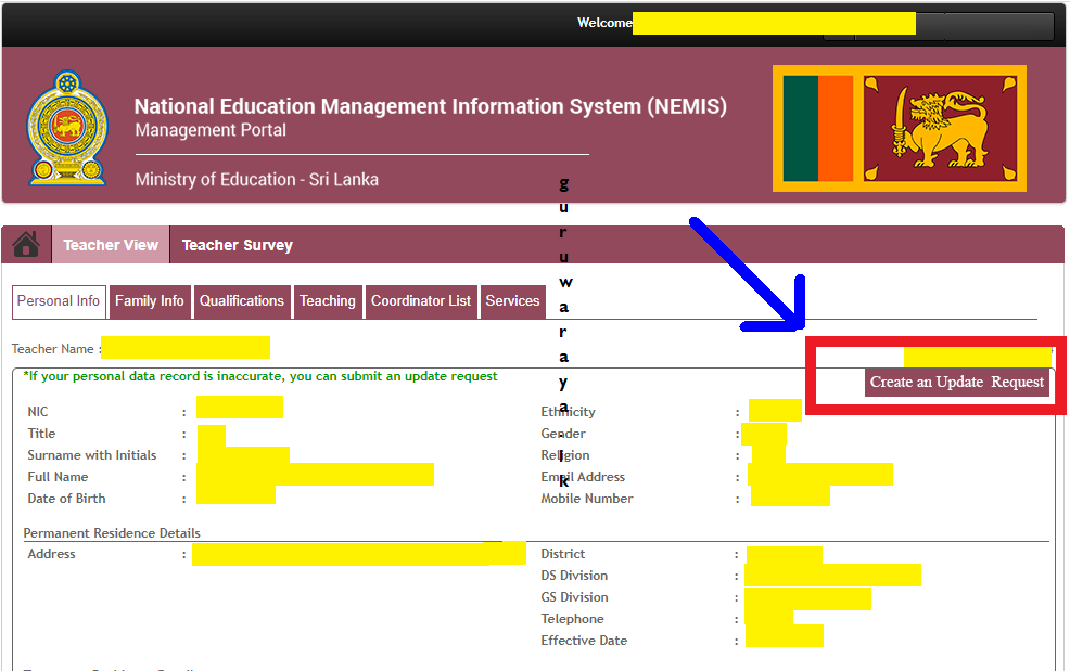 Edit Teachers data in NEMIS - Teacher