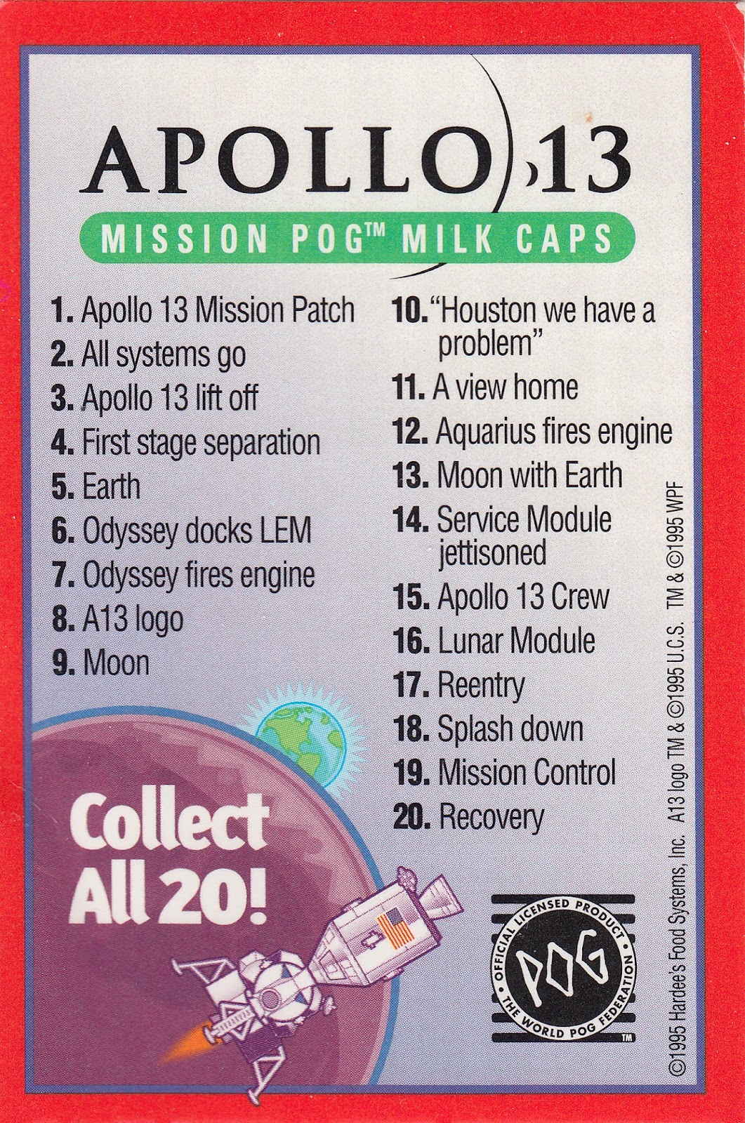 Toys and Stuff: Hardee's Apollo 13 Pog Collector Case - Pogs 1 - 10