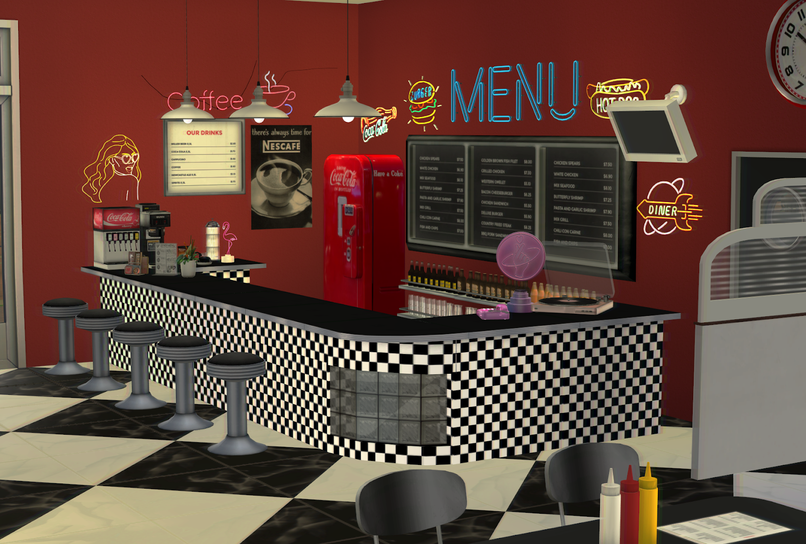Sims 4 American Diner Pack - Restaurant + Poses - Mel Bennett