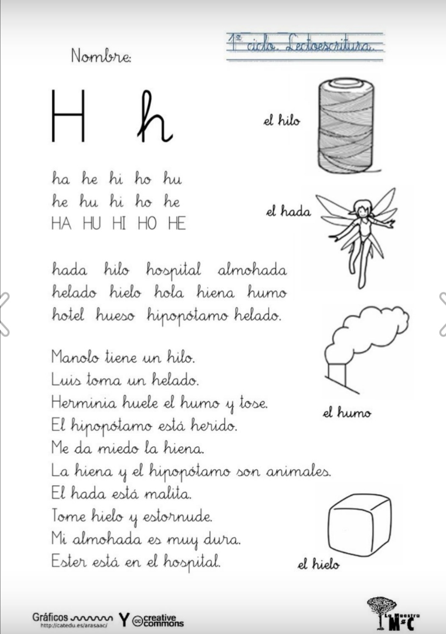 Educación Infantil: FICHAS DE LECTURA LETRA H