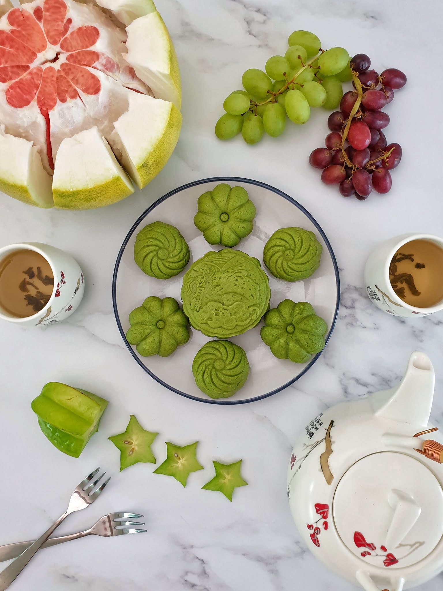 Custard-Filled Matcha Snow Skin Mooncakes