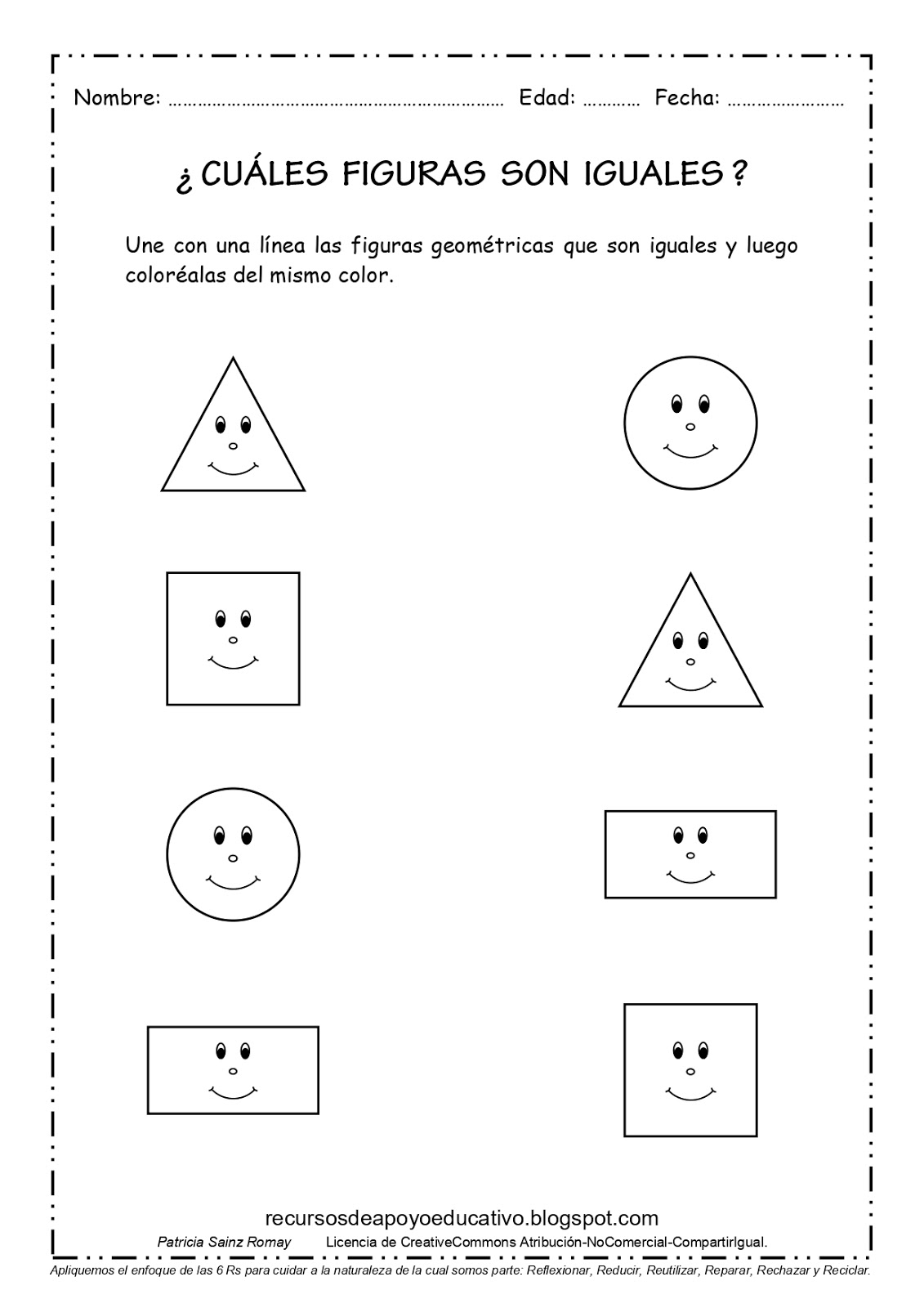 RECURSOS DE APOYO EDUCATIVO: Figuras geométricas para emparejar ...