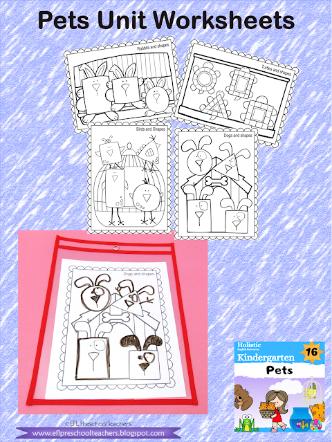 ESL/EFL Preschool Teachers: Pets Unit Worksheets for Kindergarten ELA