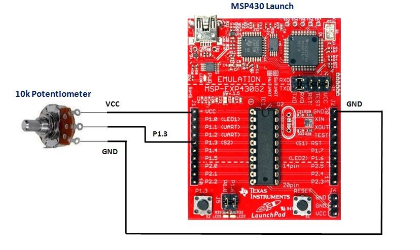 msp430g2553 | msp430 | Potentiometer interfacing with MSP430 Launchpad ...