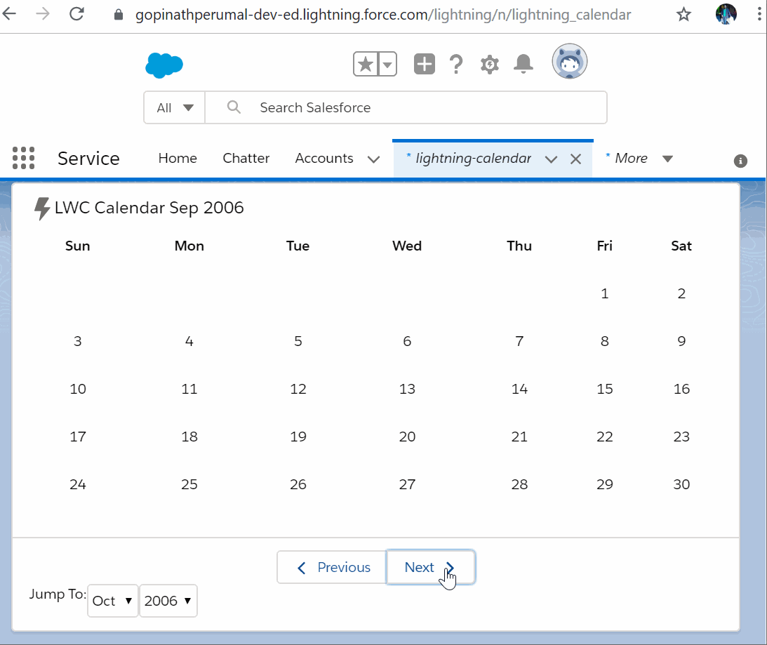 Calendar using Lightning web components