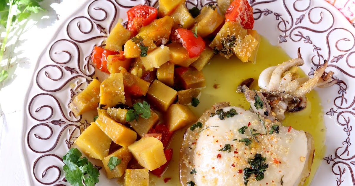 Nárwen's Cuisine - Sabores do Mundo : Choco Assado com Batata Doce e Tomate