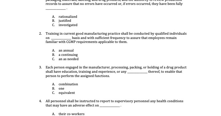 The QA Pharm: Weekly CGMP Quiz 2: Part 211 Subpart B Organization and ...