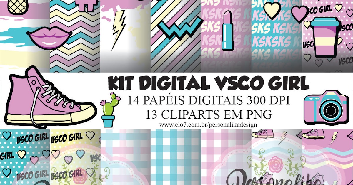 KIT DIGITAL VSCO GIRL PREMIUM - Arte Digital Grátis