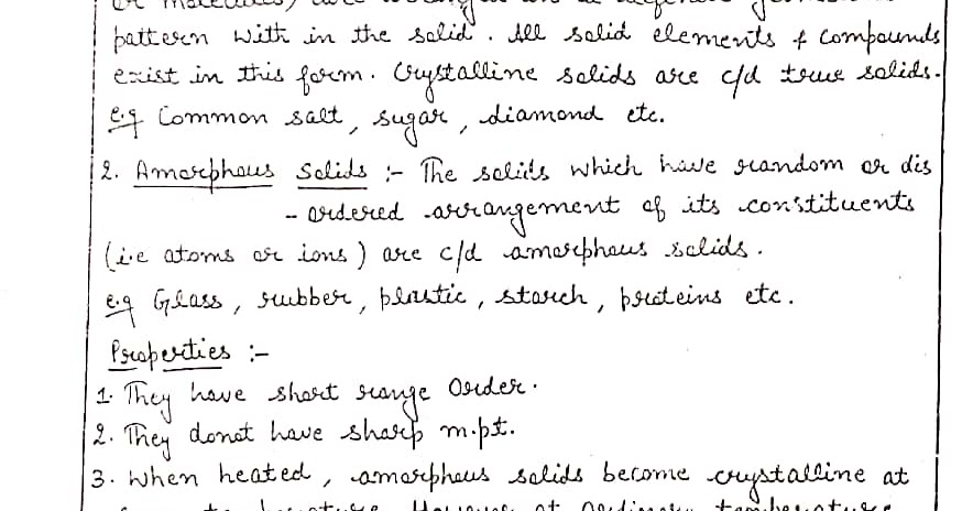 Solid State Handwritten Notes for 12th Class Chemistry
