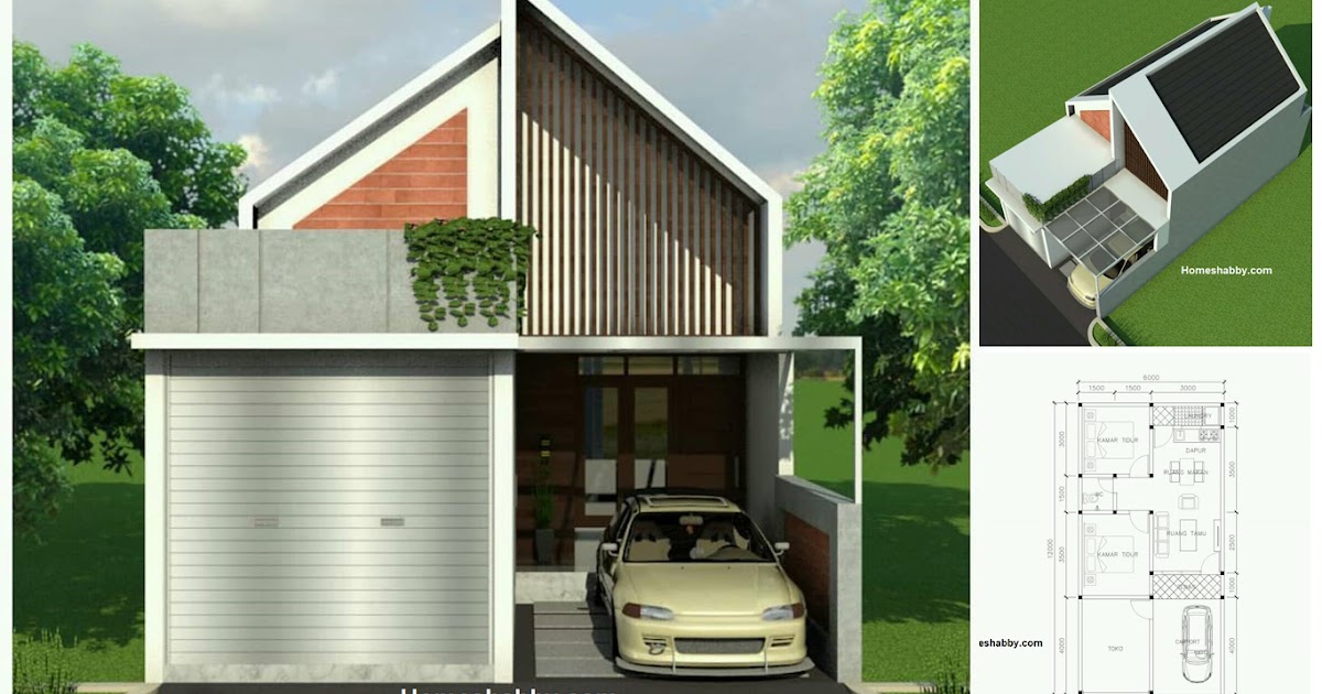 Desain dan Denah Rumah + Toko dengan Atap Miring Ukuran 6 x 12 M Cocok ...