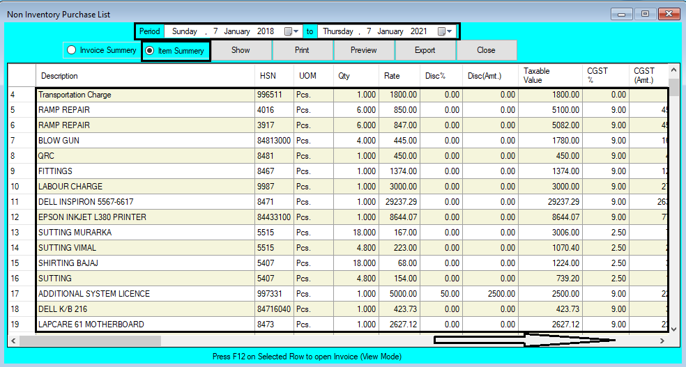 Non Inventory Purchase List Report Help Guide