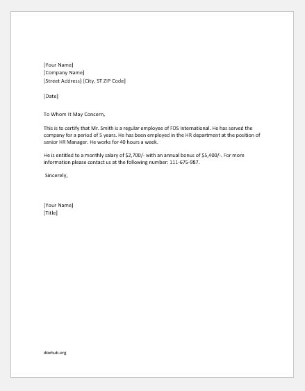 Employment Letter For Rent - Formal Letters