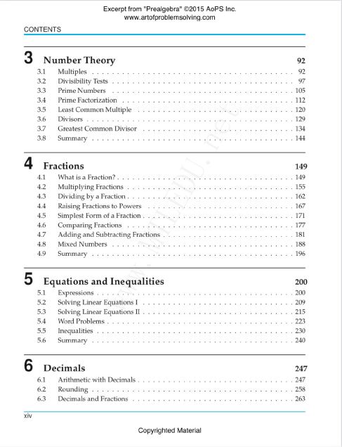 蒙特利尔教育: 大名鼎鼎的AOPS数学教材之PreAlgebra目录