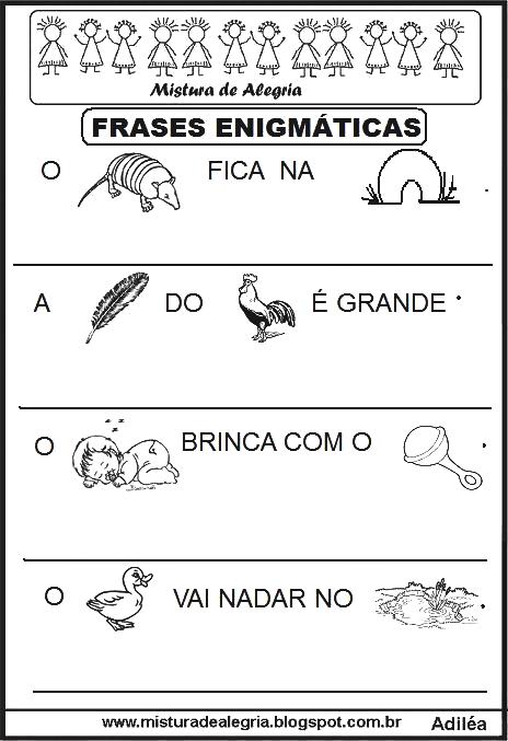 FRASES ENIGMÁTICAS PARA ALFABETIZAÇÃO, IMPRIMIR E COLORIR-Mistura de ...