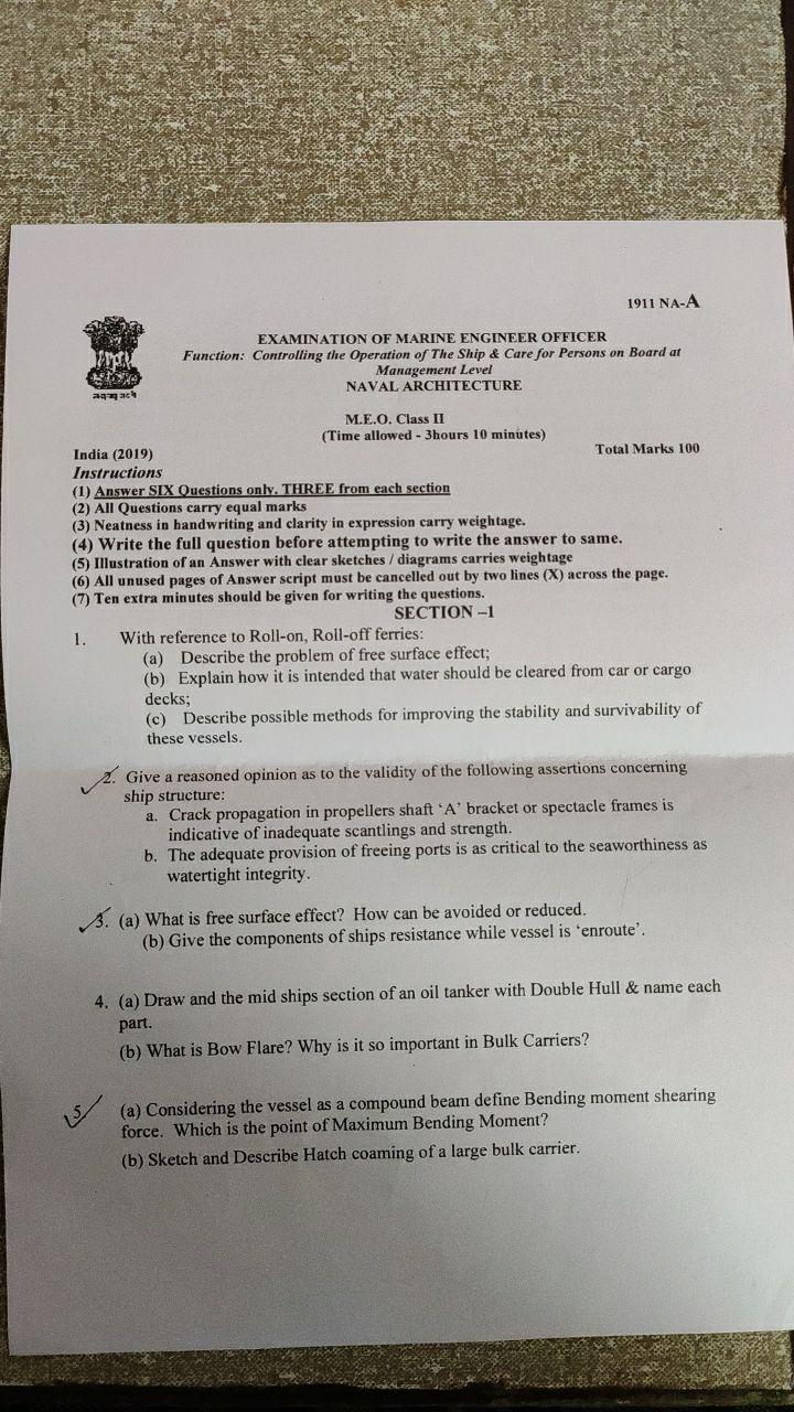 Naval Architecture ⚓- MEO Class 2 Papers