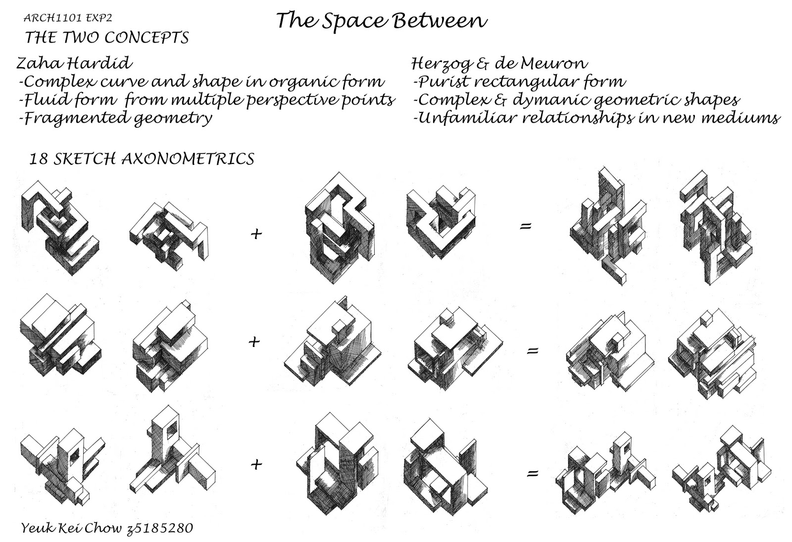 EXP2 Week Two 18 Sketch Axonometrics, The Two Concepts, Draft of model