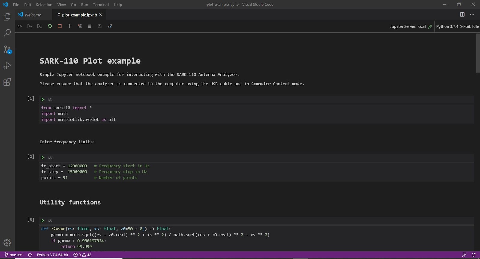 Python Notebooks And The Sark 110 Antenna Analyzer
