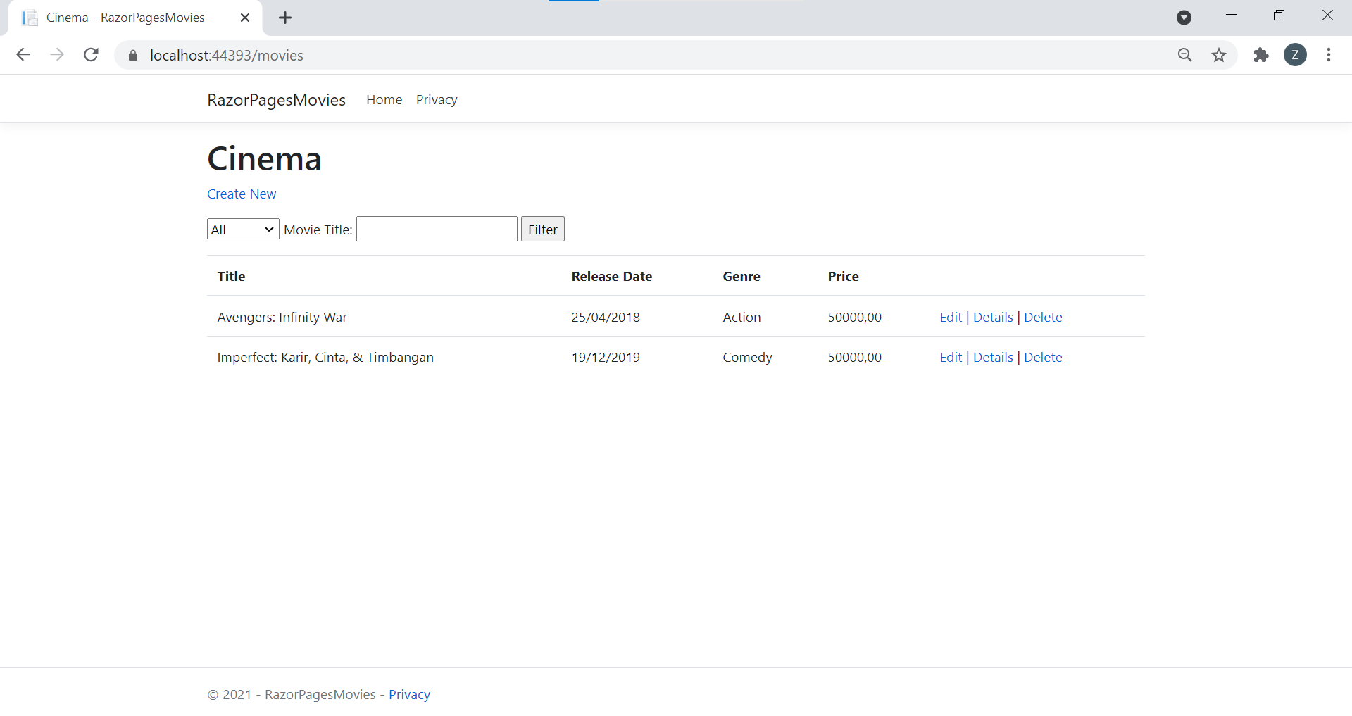 Cinema Web App menggunakan ASP.NET