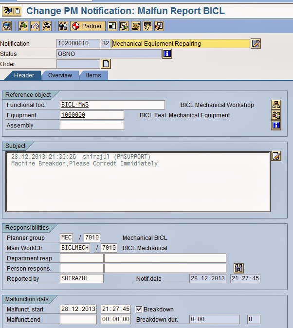 SAP Consultant,Bangladesh: SAP PM Notification Create