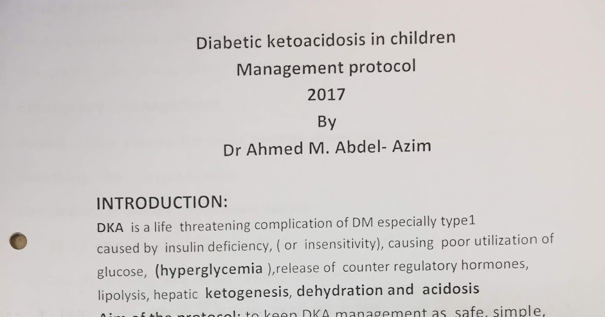 DIABETIC KETOACIDOSIS(DKA) IN CHILDREN ,MANAGEMENT PROTOCOL