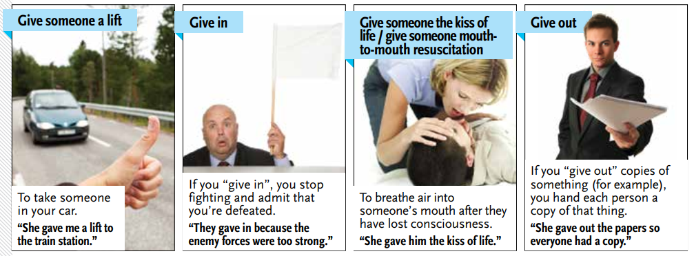 English Activities : 12 useful expressions with the verb TO GIVE