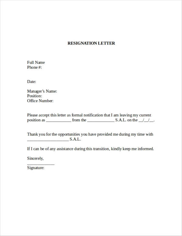 Resignation Letter Template Word ~ Resume Letter