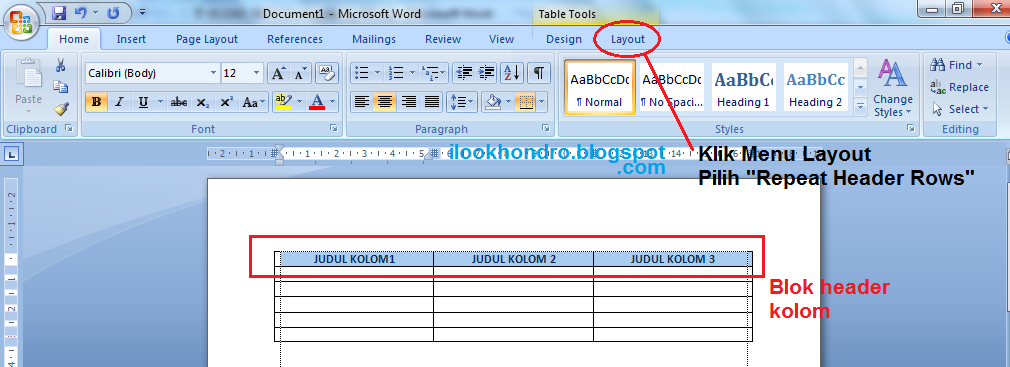 Cara Mengulang Header Tabel Pada Ms Word | iLookHondro