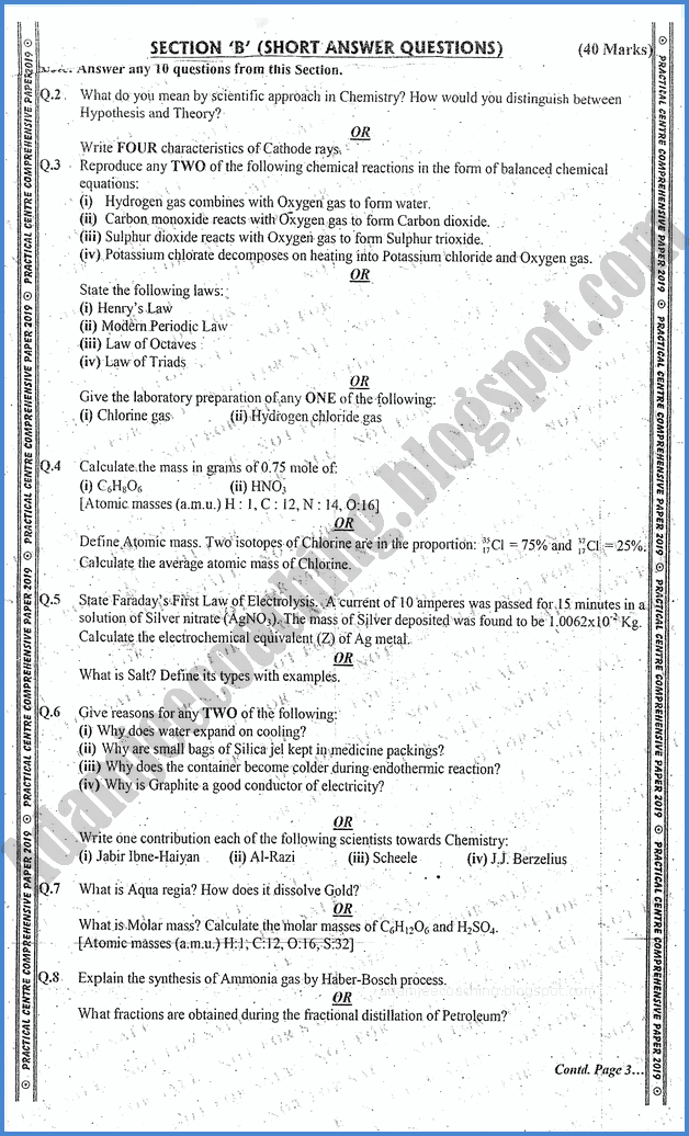 Adamjee Coaching: Chemistry 9th - Practical Centre Guess Paper 2019