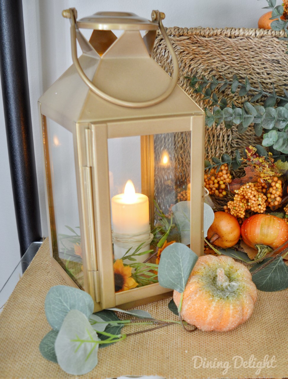 Dining Delight: Orange and Green Fall Decor on the Etagere