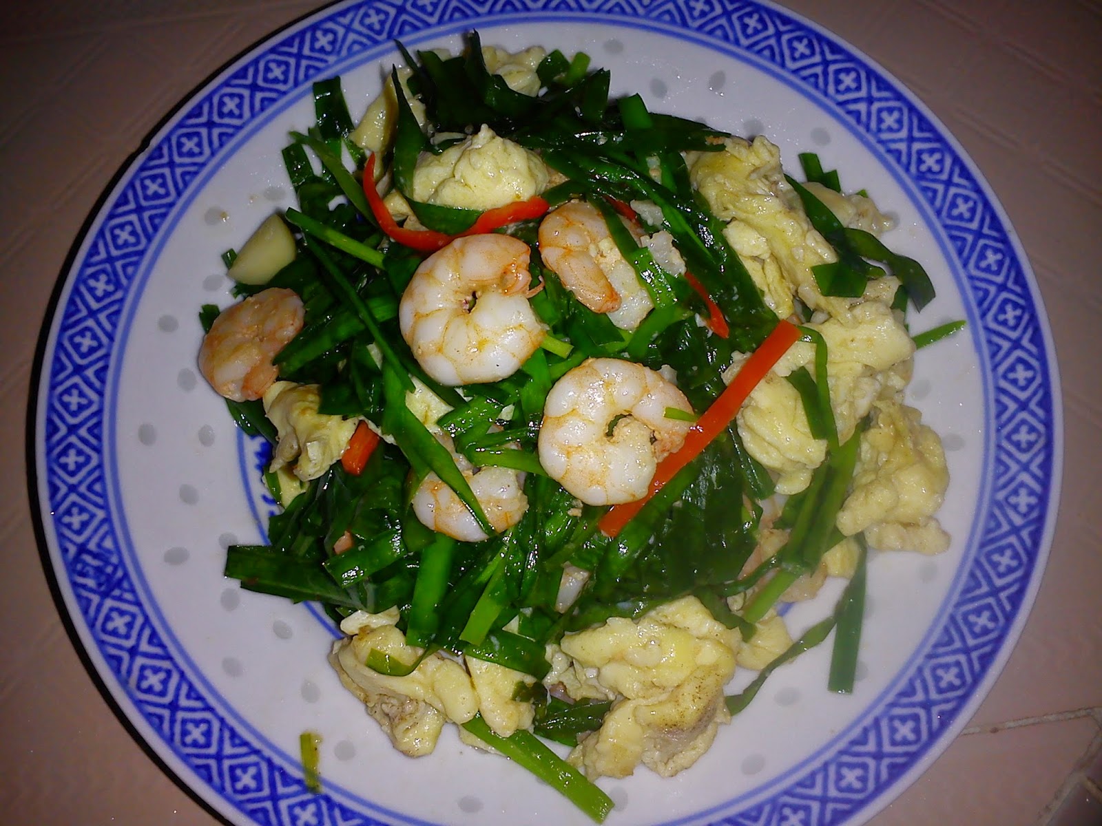 Cooking Pleasure: EZCR#2 – STIR FRY CHIVES WITH PRAWNS AND EGGS