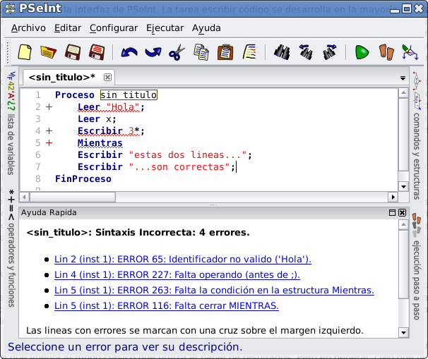 Cucarachas Racing: Mejor interfaz para los errores en PSeInt