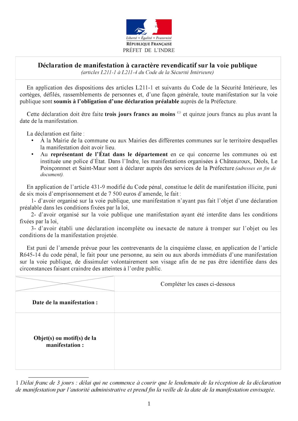 MAIRIE DE ROUVRES-LES-BOIS: Déclaration manifestation revendicative ...