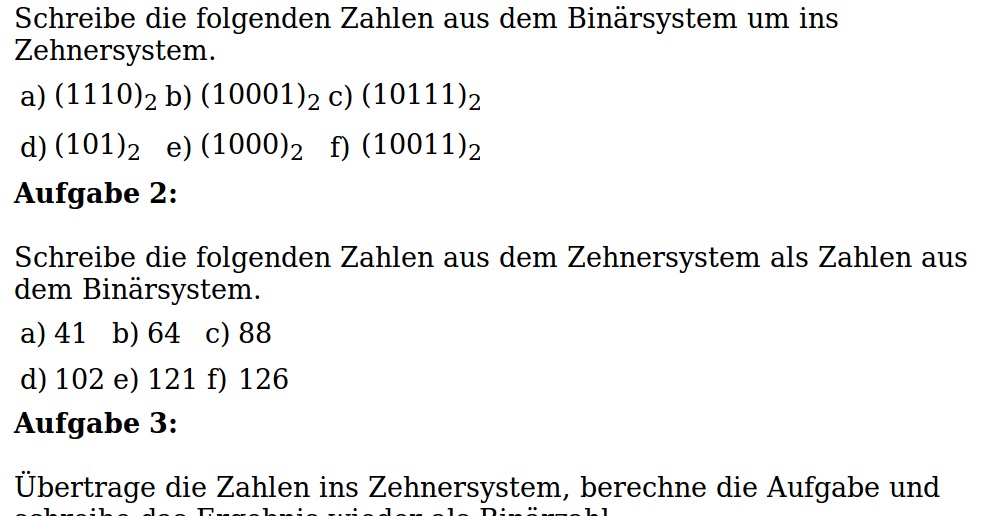 Mathe ist einfach: Zweiersystem Aufgaben Blatt 1