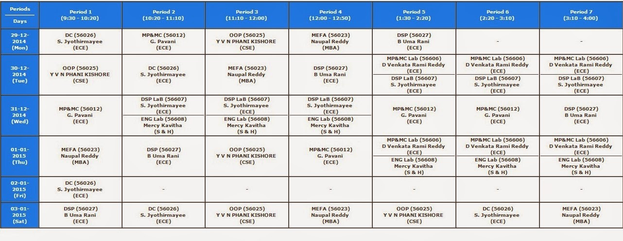 Geethanjali ECE C 4-2: Time Table & Academic Calender
