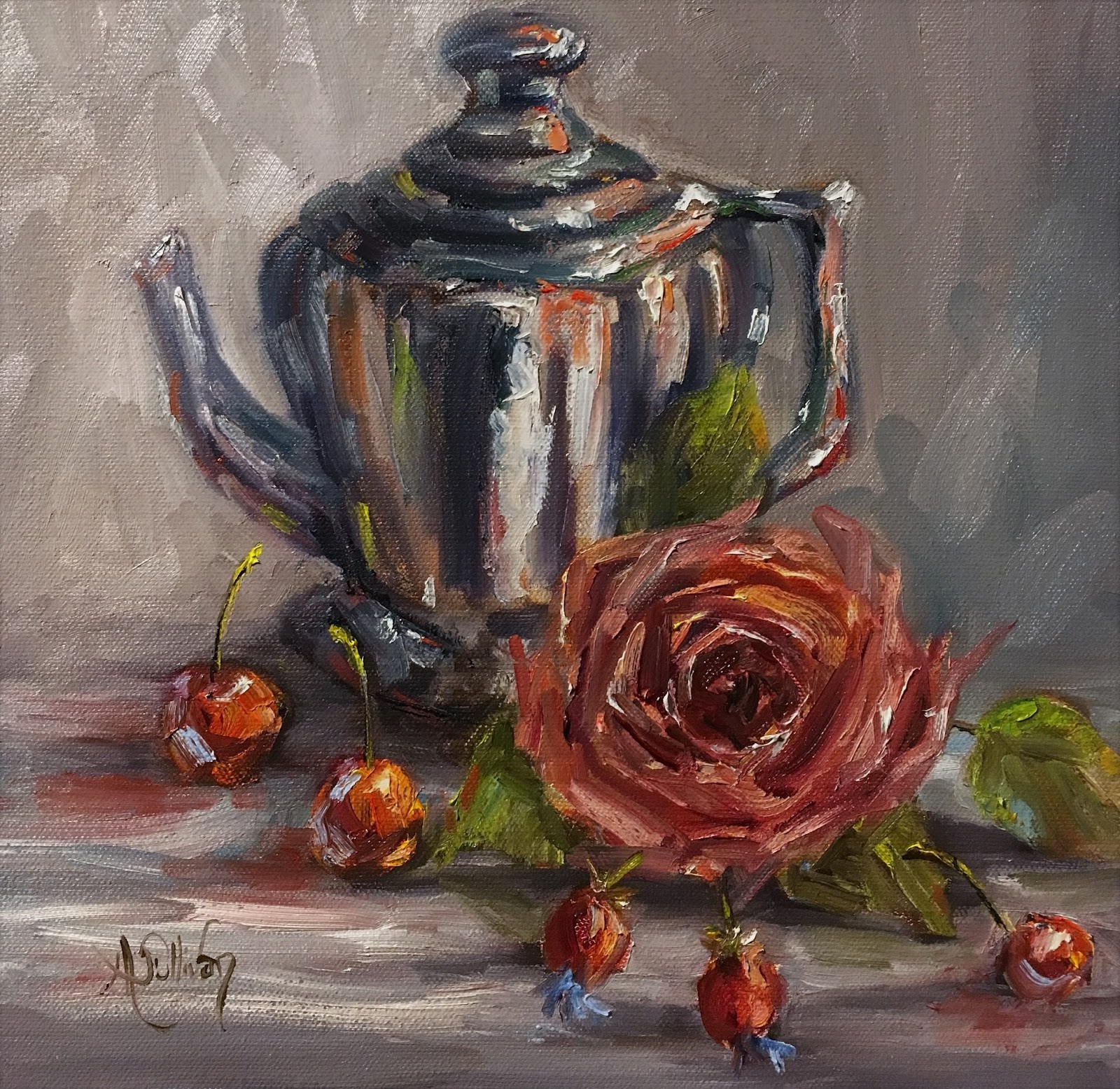 Still Life Painting Rose Hips by Alabama Artist Angela Sullivan