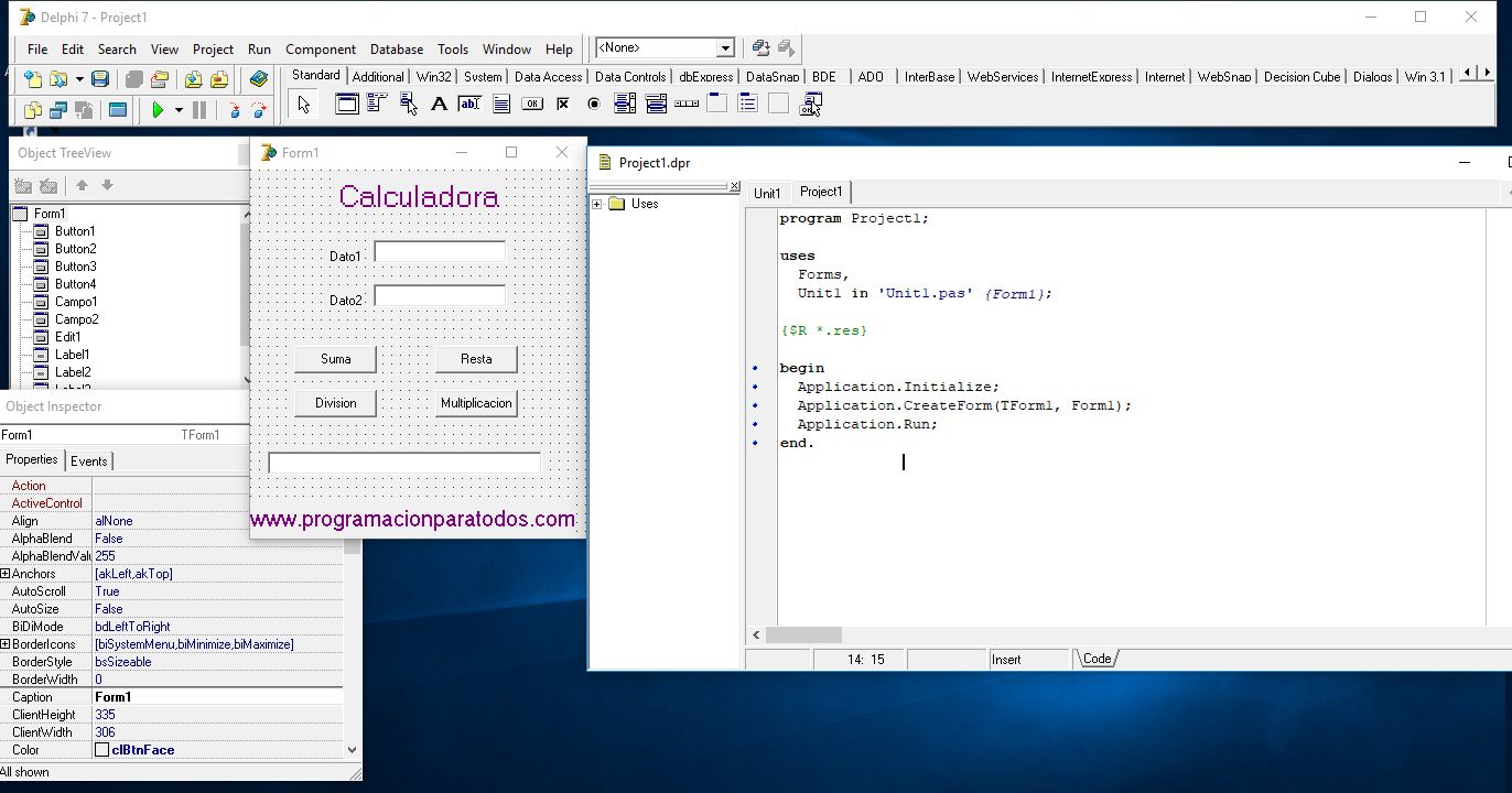 Como Programar en Pascal y Delphi, ejemplo calculadora en Delphi