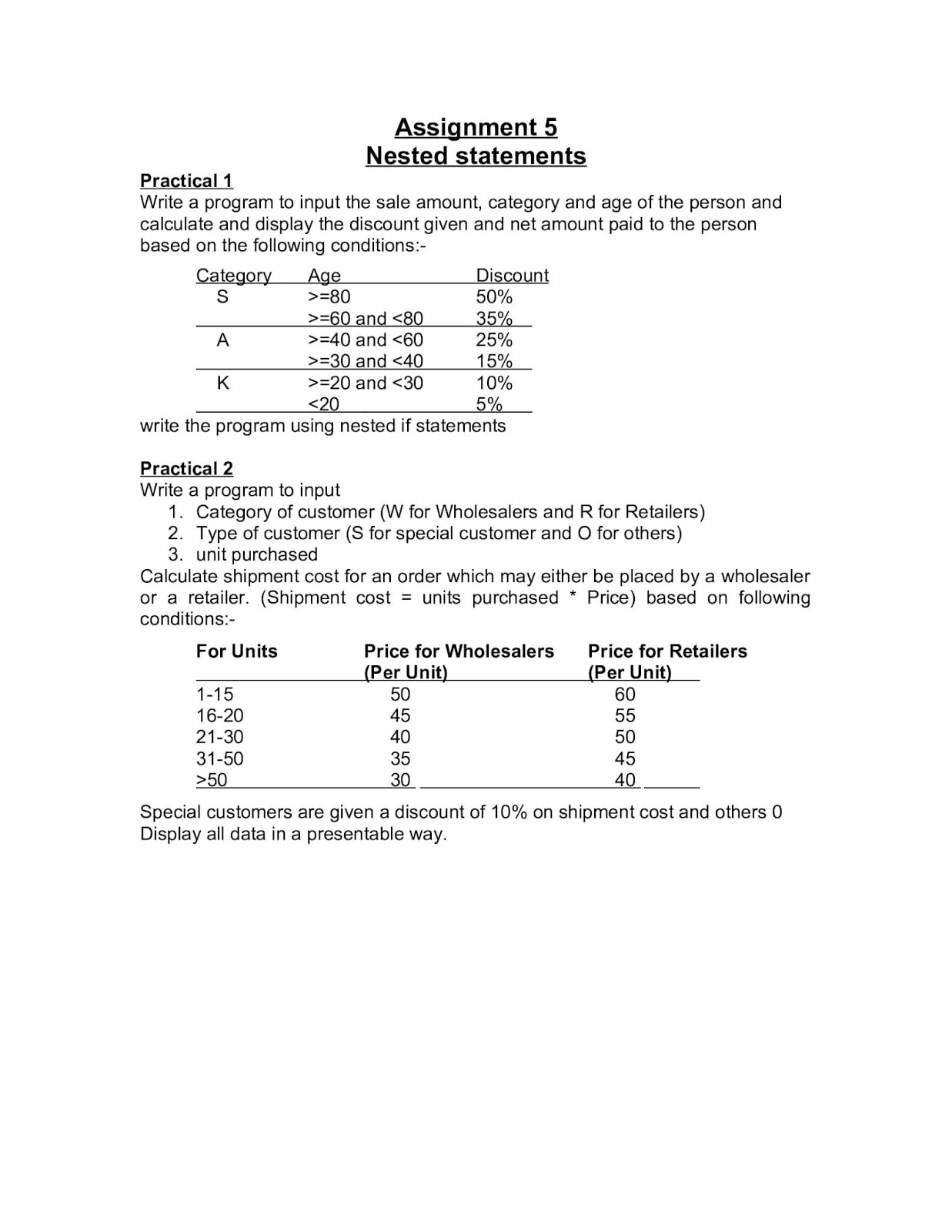 PYTHON Class 11 : Python Assignment 1 to 8 PYTHON Class 11 : Python Assignment 1 to 8