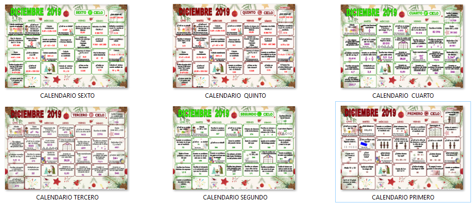 CALENDARIO MATEMÀTICO "DICIEMBRE" 1º, 2º, 3º, 4º, 5º Y 6º PRIMARIA ...