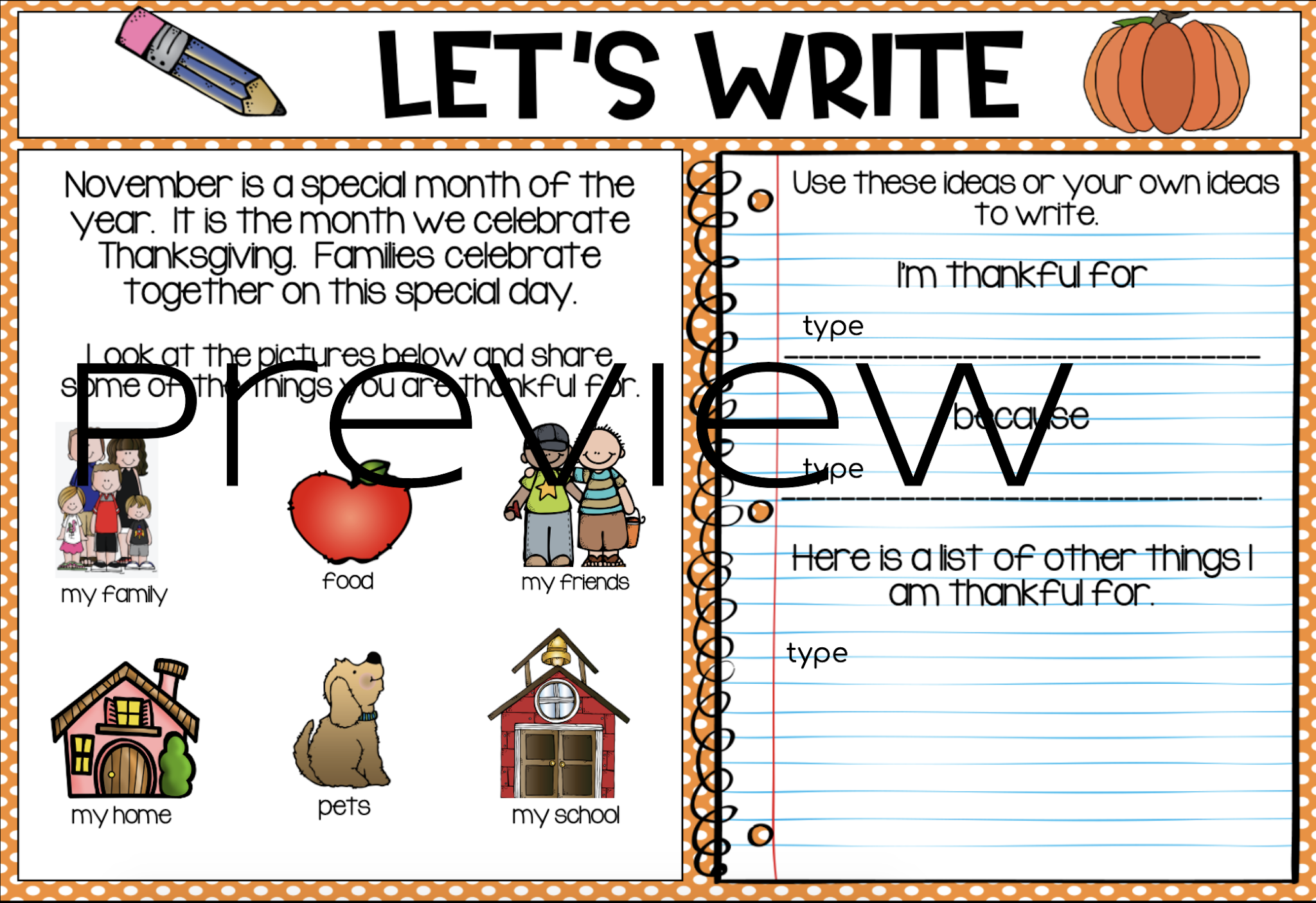 1st Grade Hip Hip Hooray!: Let's Write November!