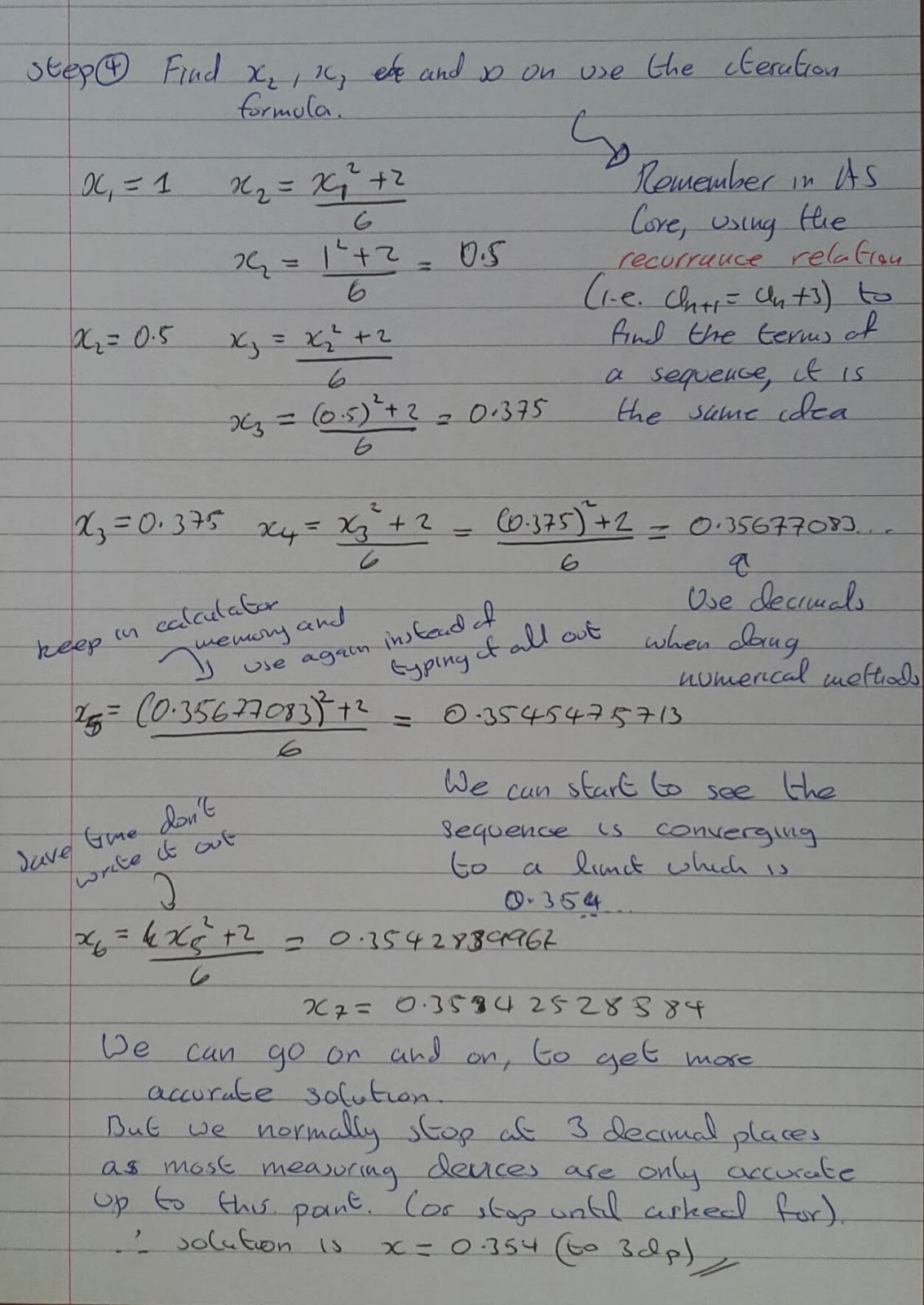 A Level Maths Notes: A2 Numerical Methods: fixed point iteration