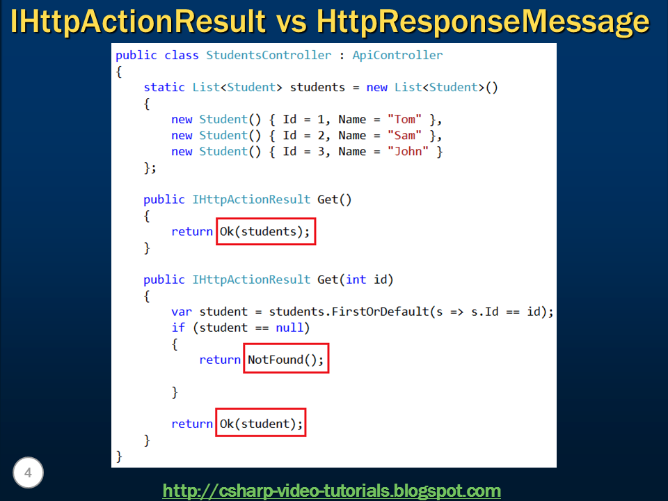 Sql server, .net and c# video tutorial: IHttpActionResult vs ...