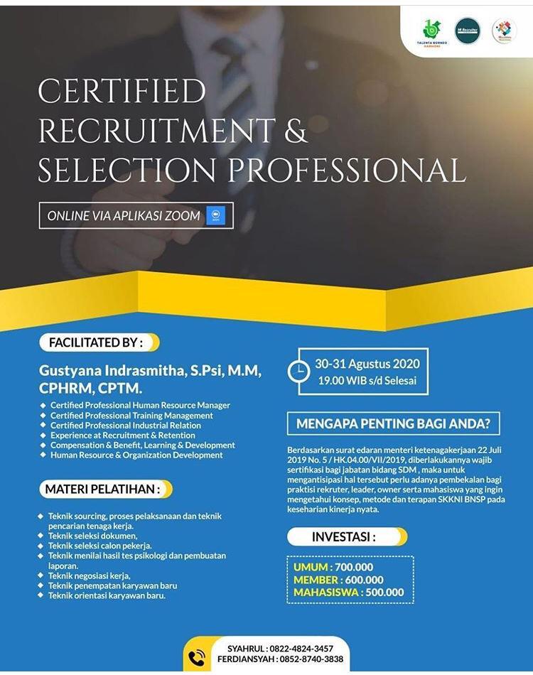 CERTIFIED RECRUITMENT & SELECTION PROFESSIONAL (28 / 08 / 2020)