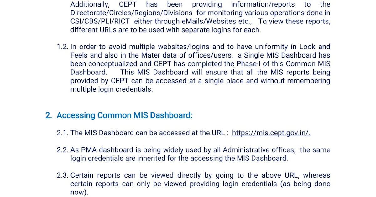 Introduction of common MIS dashboard of CEPT