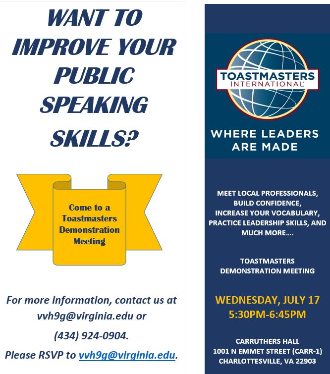 UVA Finance: Improve your Public Speaking Skills with Toastmasters