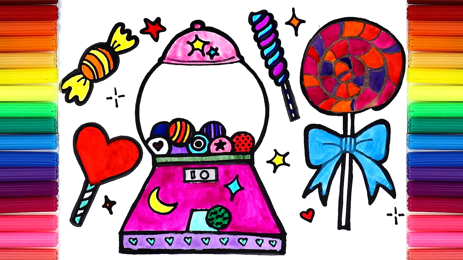 Toy Town: Coloring for Kids How to Draw Candy Gumball Sweet & Lollipop ...